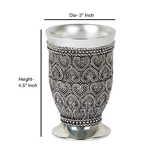 nu steel Beaded Heart Resin Bath Accessory Set for Vanity Countertops, 4 Piece Luxury Ensemble Includes Dish, Toothbrush Holder, Tumbler, soap an, Silver