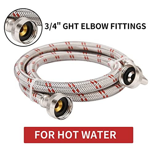 Roastove 4 feet Premium Stainless Steel Washing Machine Hoses with 90 Degree Elbow,Burst Proof,Hot and Cold Water Connection Inlet Supply Lines for Washer,Washing Machines,Washer Machines(2-Pack)