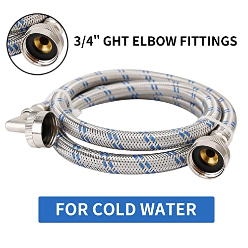 Roastove 4 feet Premium Stainless Steel Washing Machine Hoses with 90 Degree Elbow,Burst Proof,Hot and Cold Water Connection Inlet Supply Lines for Washer,Washing Machines,Washer Machines(2-Pack)
