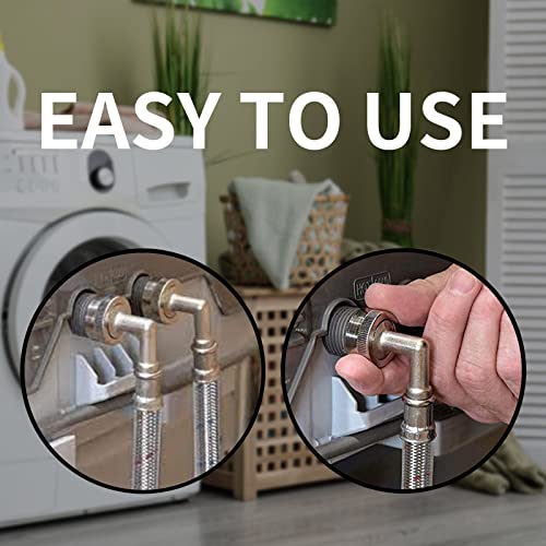 Roastove 4 feet Premium Stainless Steel Washing Machine Hoses with 90 Degree Elbow,Burst Proof,Hot and Cold Water Connection Inlet Supply Lines for Washer,Washing Machines,Washer Machines(2-Pack)