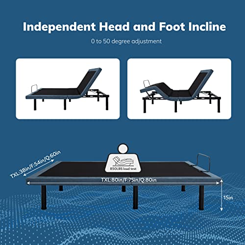 MLILY Queen Adjustable Bed Base Frame with Wireless Remote+14 Inch Queen Memory Foam Mattress,Cool Gel Mattress Bed in a Box, Independent Head & Foot Incline, USB Ports, Zero Gravity, Anti Snore