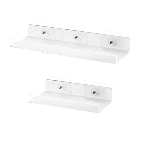 jomgeroz Acrylic Bathroom Shelves Wall Mounted Shower Shelve No Drilling Adhesive Thick Clear Storage & Display Shelves Bathroom Small Wall Shelf with Hooks