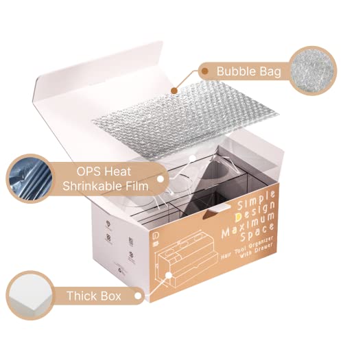 Hair Tool Organizer, Acrylic Hair Styling Tools and Blow Dryer Holder with Drawer for Bathroom Vanity Countertop (Clear)