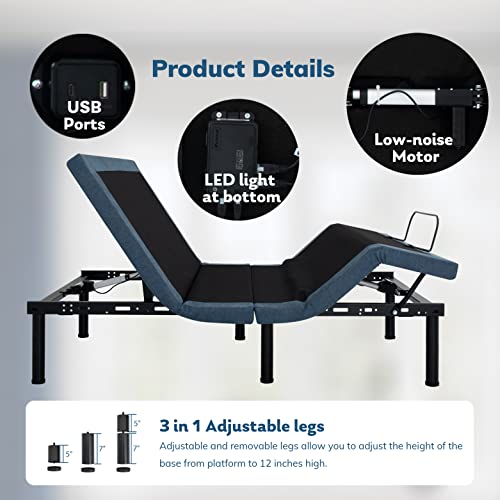 MLILY Queen Adjustable Bed Base Frame with Wireless Remote+14 Inch Queen Memory Foam Mattress,Cool Gel Mattress Bed in a Box, Independent Head & Foot Incline, USB Ports, Zero Gravity, Anti Snore