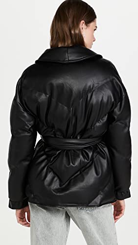 [BLANKNYC] womens Black Vegan Leather Puffer Belted Jacket, The Love Doctor, Small US