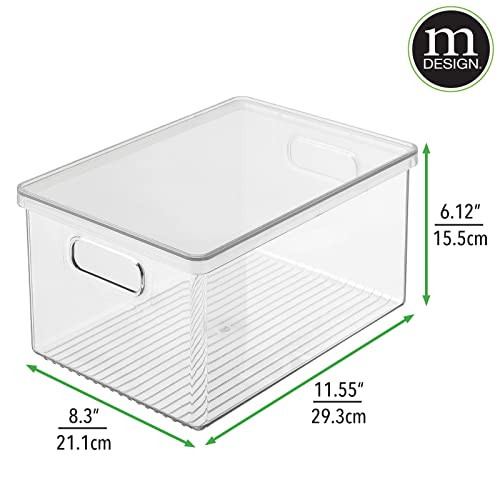 mDesign Plastic Storage Bin Box Container, Lid, Built-in Handles, Organization for Makeup, Hair Styling Tools, Accessories in Bathroom Cabinet, Cupboard Shelves, Ligne Collection, 2 Pack, Clear/Clear