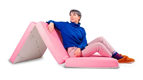 Cozzzi Folding Mattress - Trifold Foam Mattress Topper with Removable Cover -Lightweight and Portable Sleeping Mat - Pink - 25"