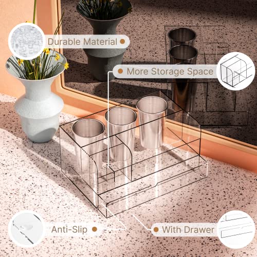 Hair Tool Organizer, Acrylic Hair Styling Tools and Blow Dryer Holder with Drawer for Bathroom Vanity Countertop (Clear)