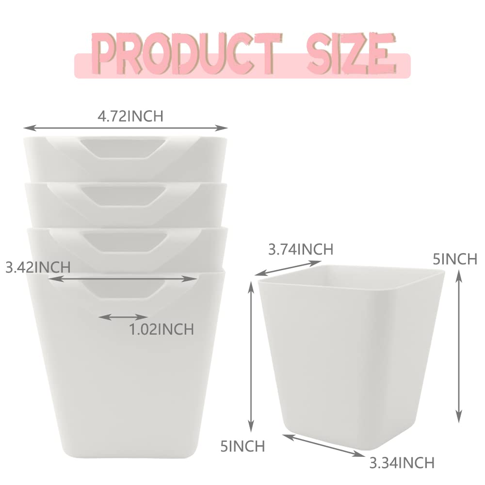 Vmiapxo 5 Pack Hanging Storage Containers, White Plastic, 4.5 x 4.5 x 5.12 inches, Hanging Bins, Cup Holder, Craft Supplies Organizer