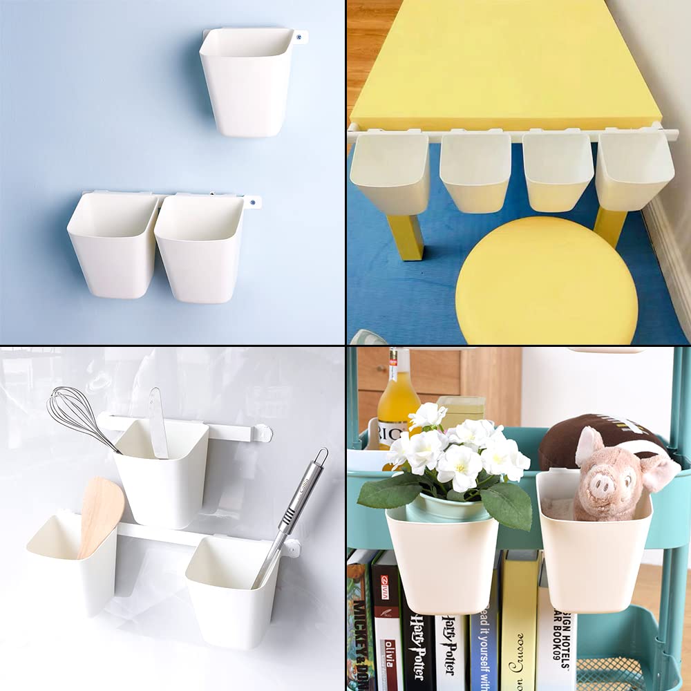 Vmiapxo 5 Pack Hanging Storage Containers, White Plastic, 4.5 x 4.5 x 5.12 inches, Hanging Bins, Cup Holder, Craft Supplies Organizer