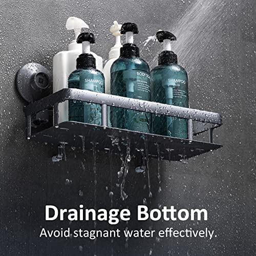 TAILI Aluminum Shower Caddy with Suction Cup, Shower Shelf Drill-Free Storage Basket for Shampoo, Body Wash, Rustproof Kitchen Bathroom Bedroom Organizer, Strong Weight Bearing of 22 LBS, Black