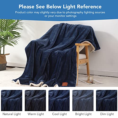 LuxenrelaX Sherpa Fleece Blanket for Couch, Warm Thick Reversible Blanket with 2 Layer, Double-Sided Super Soft Blanket for Bed (Navy, 60" x 80")