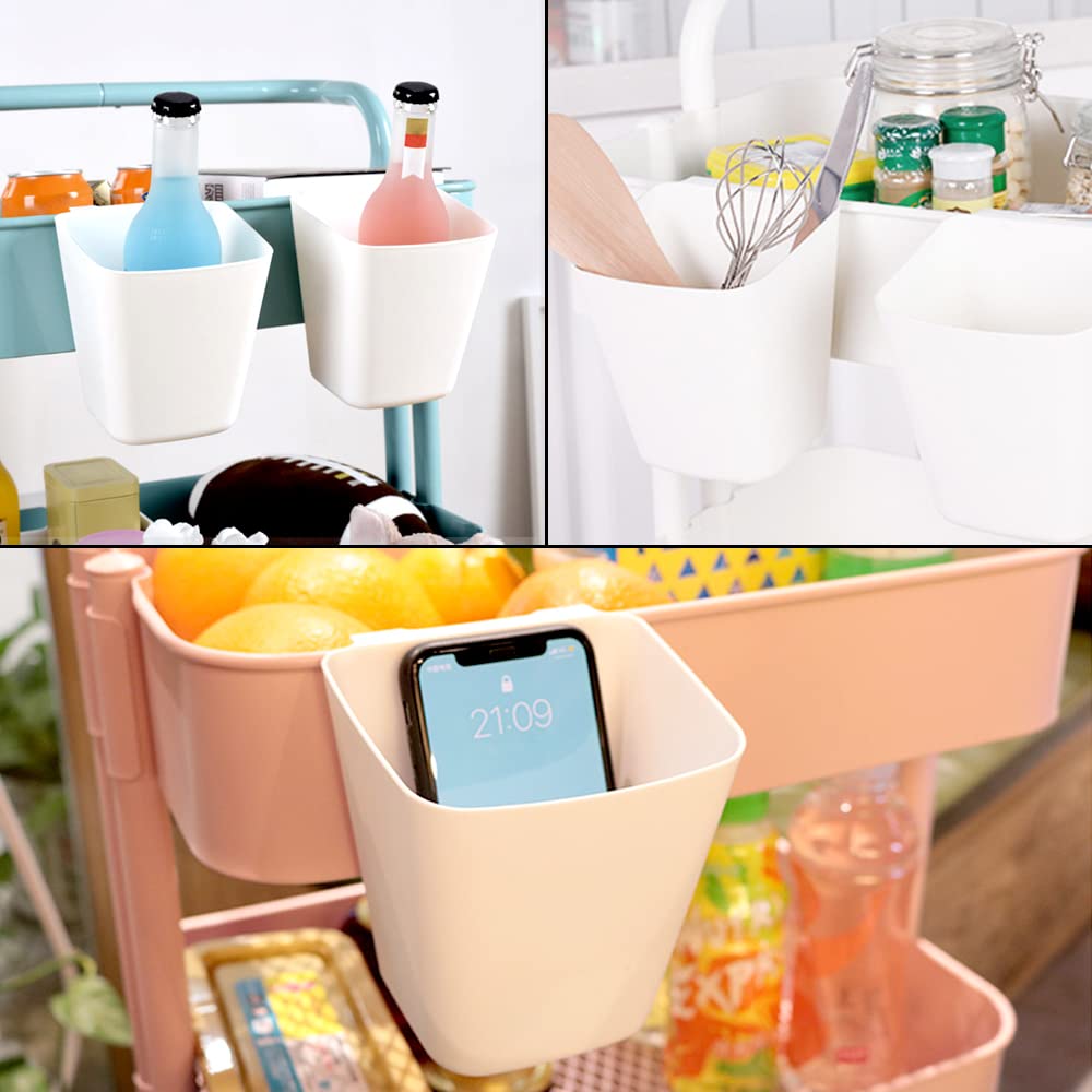 Vmiapxo 5 Pack Hanging Storage Containers, White Plastic, 4.5 x 4.5 x 5.12 inches, Hanging Bins, Cup Holder, Craft Supplies Organizer