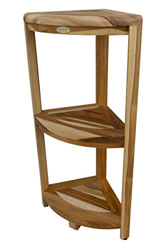 EcoDecors Snazzy Corner Teak Shower Corner Shelf 33" Radius 18β Tall Natural Wood Corner Shower Seat Spa Bench with Shelf Corner Stool for Shower in Earthy Teak Finish