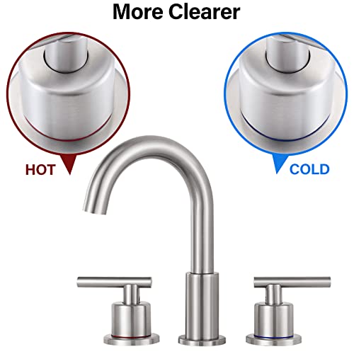 FGKQ Bathroom Faucet for Sink 3 Hole, 8 inch Widespread Bathroom Faucet, 2 Handle High Arc Bathroom Sink Faucets with Pop-Up Drain and Water Supply Lines, Brushed Nickel