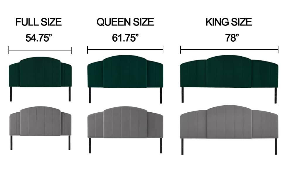 Ball&Cast Bed Headboard Velvet Upholsted Curved Top Design Full/Queen/King Size 3 in 1,Heights from 37 to 49 inch Adjustable Emerald Green Set of 1