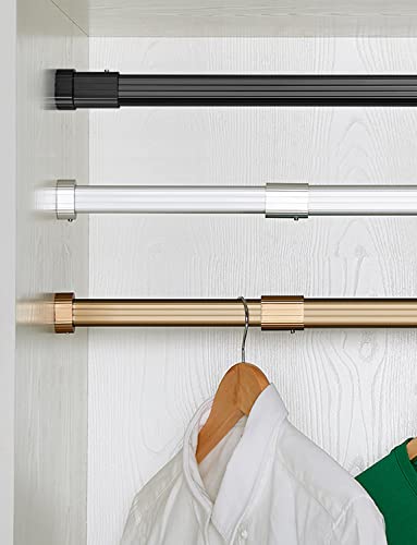 Autuwintor Adjustable Closet Rod Black Closet Rods for Hanging Clothes Heavy Duty with End Supports Aluminum Alloy Oval Shape 16-24 Inches Quantity-1pcs