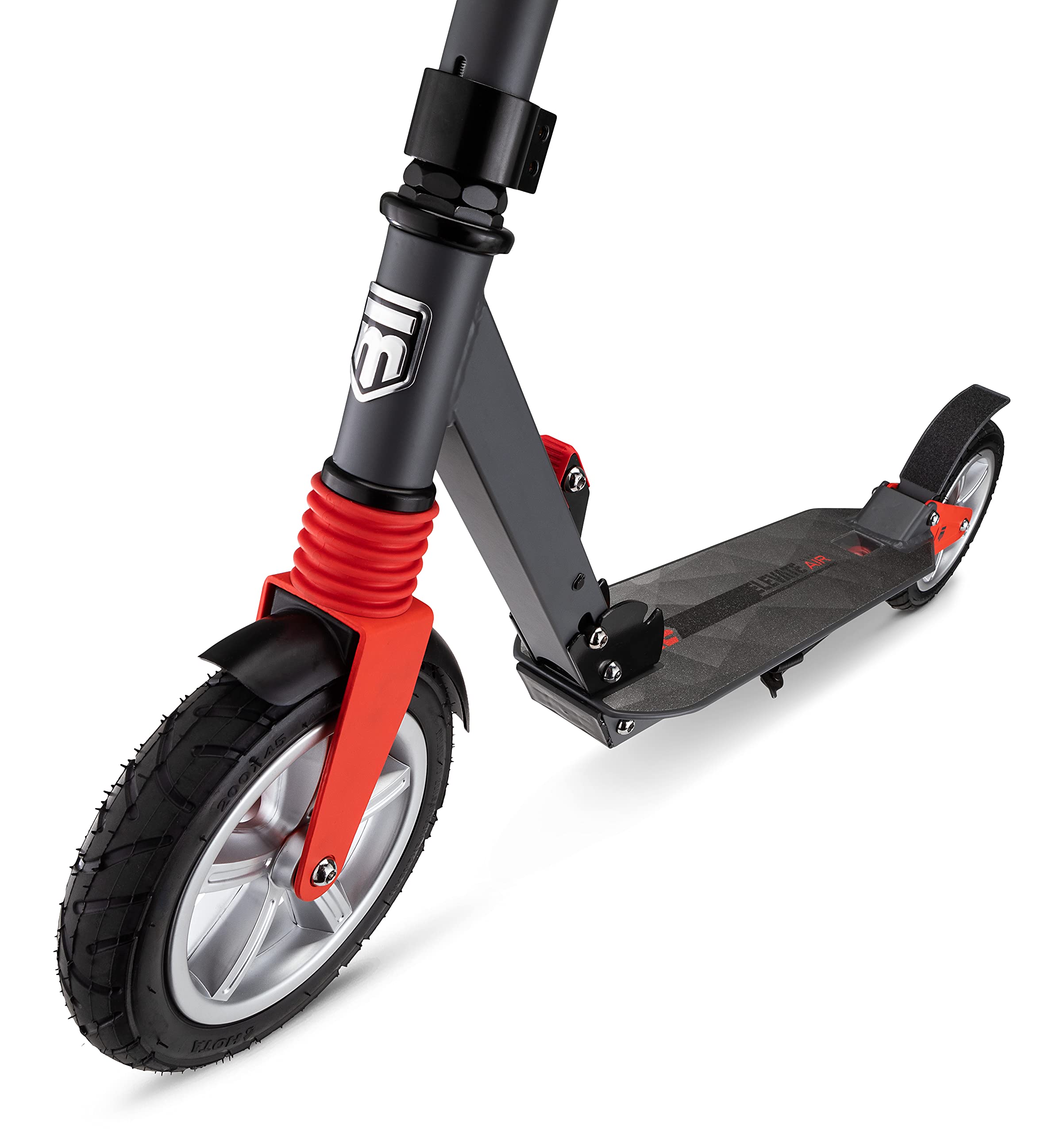 Mongoose Elevate Duo Air Youth/Adult Folding Kick Scooter, Air Filled Tires, Ages 8 Years and Up, Kickstand, Max Rider Weight 220 Pounds, Grey/Red