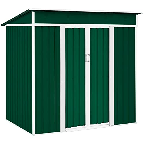 Omelaza 4' x 6' Outdoor Garden Storage Shed with Sliding Door, Perfect to Store Patio Furniture, Garden Tools, Bike Accessories, Beach Chairs, Weather Resistance, Green