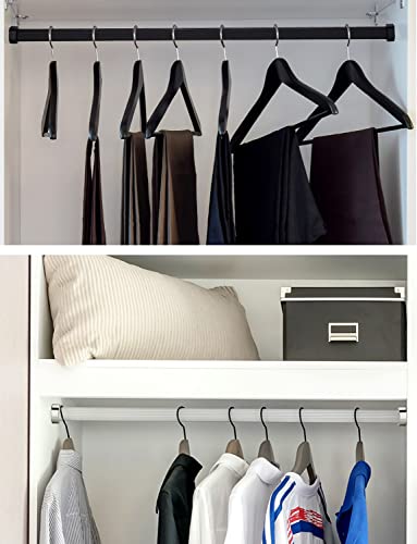 Autuwintor Adjustable Closet Rod Black Closet Rods for Hanging Clothes Heavy Duty with End Supports Aluminum Alloy Oval Shape 16-24 Inches Quantity-1pcs