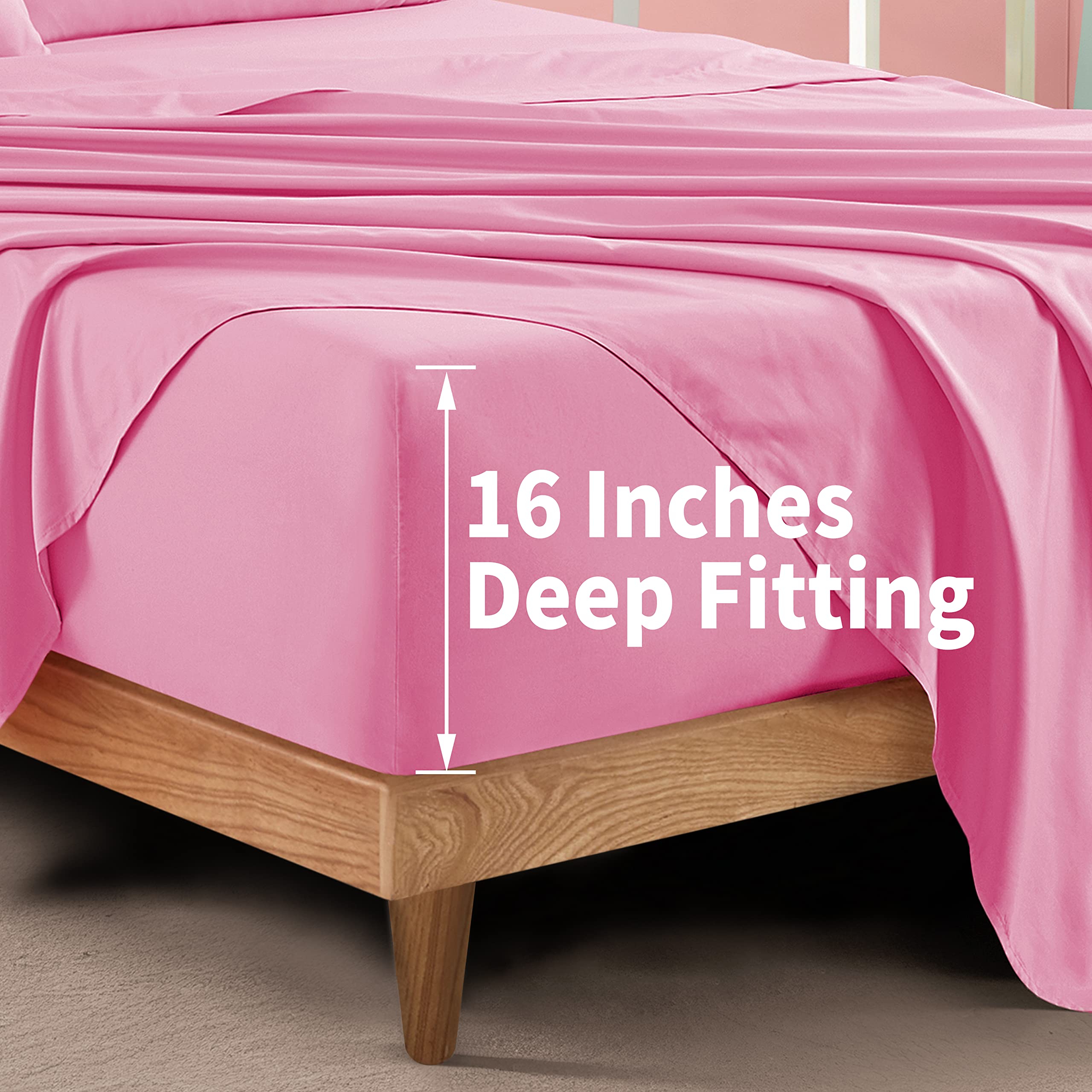 Ersmak Full Size Sheets Set (4 Piece), Super Soft Brushed Microfiber Bed Sheets with 16 Inch Deep Pocket, Egyptian Quality Luxury Bedding Set - Pink
