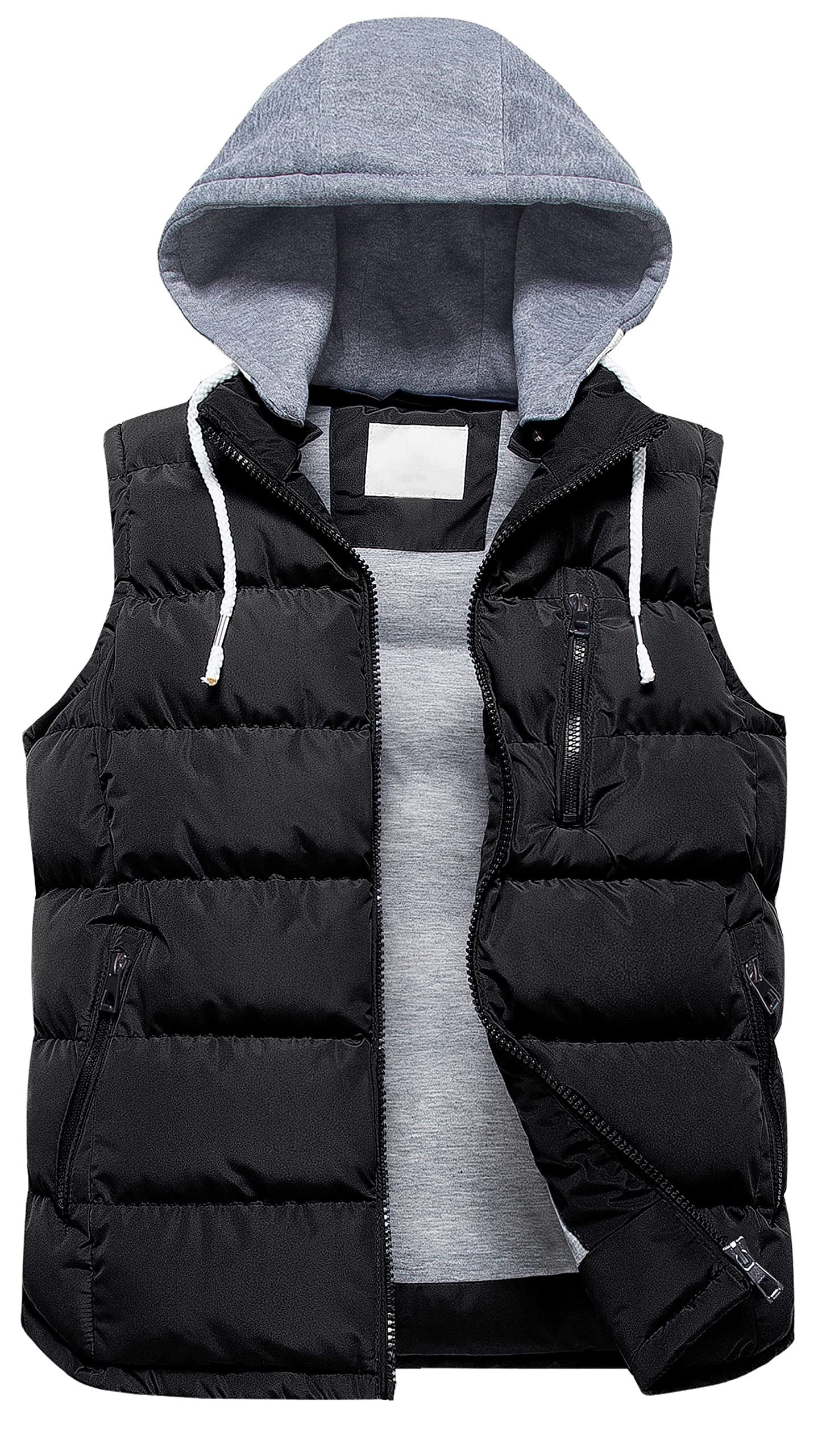 CREATMO US Women's Warm Winter Vest Thick Padded Puffer Vest Waistcoat With Detachable Hood Black L