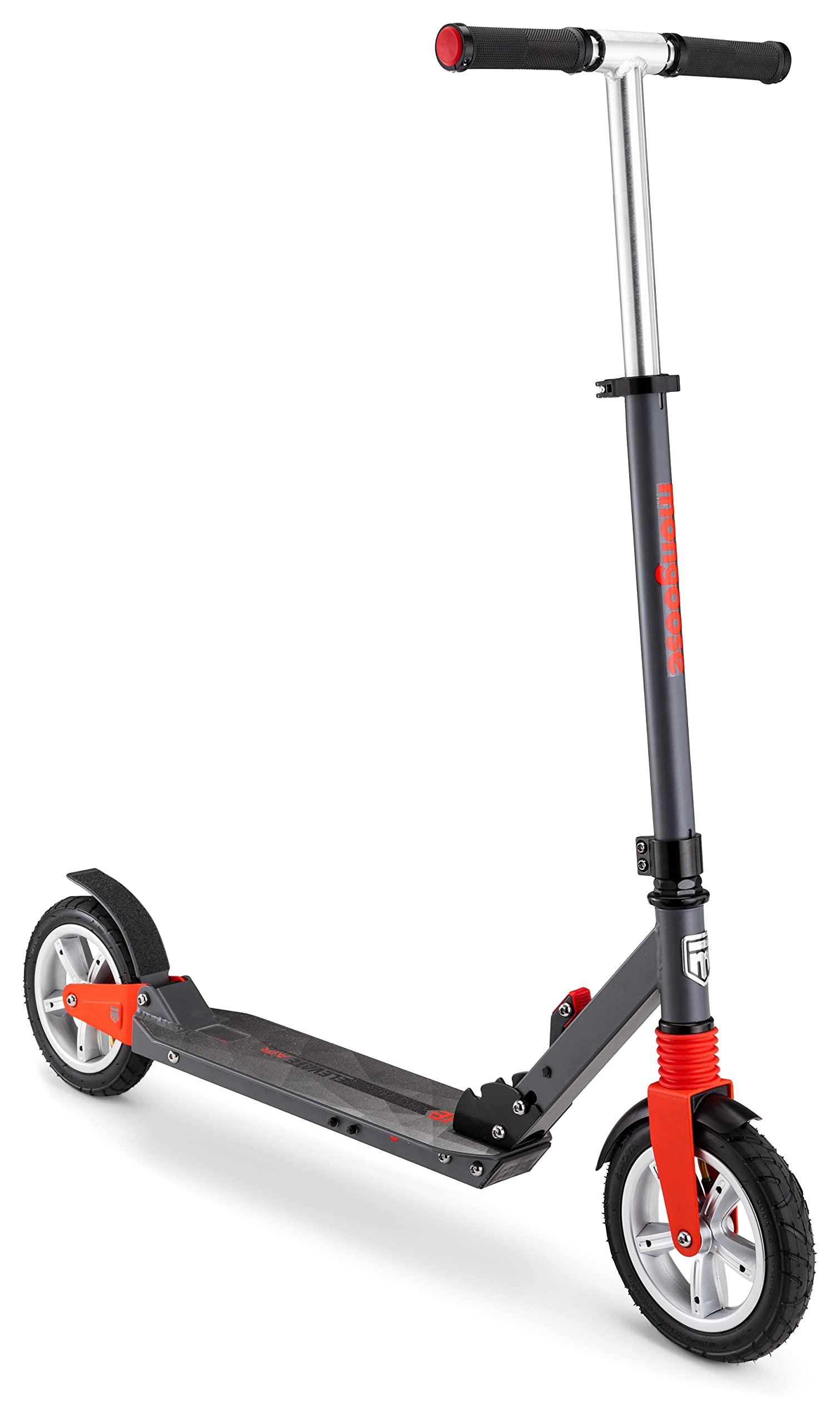 Mongoose Elevate Duo Air Youth/Adult Folding Kick Scooter, Air Filled Tires, Ages 8 Years and Up, Kickstand, Max Rider Weight 220 Pounds, Grey/Red