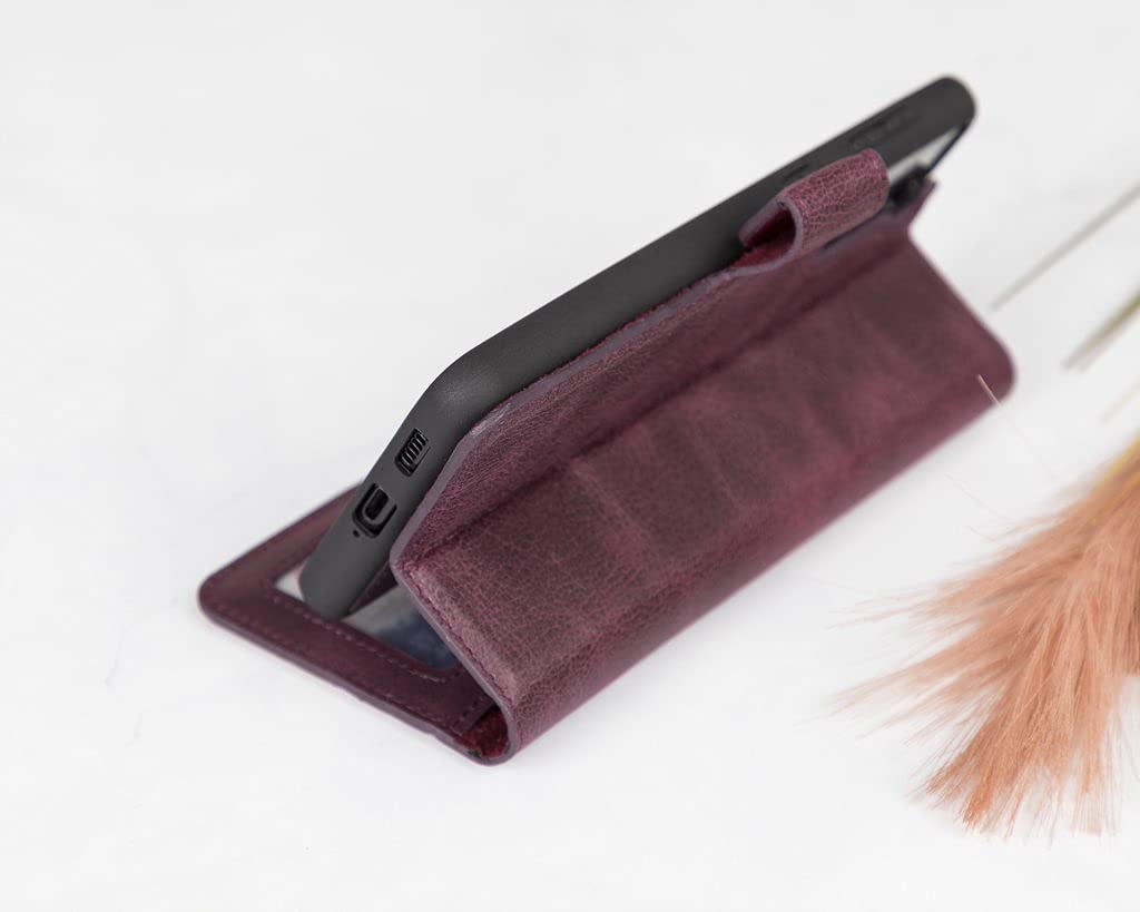 HARDISTON Wallet Case Compatible with Samsung Galaxy S21 Ultra, Handmade Genuine Leather, Detachable Magnetic Flip Cover with Card Holders, Horizontal Kickstand (Purple)