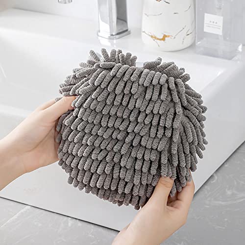 Aesackir 2 Packs Fuzzy Ball Towel,Hanging Bathroom HandTowels,Monochrome Chenille Fluffy Microfiber Decorative Ball Towel,Quick Dry Plush Absorbent Towels,Kitchen Hand Towels for Washstand