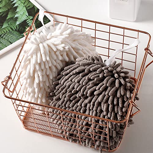 Aesackir 2 Packs Fuzzy Ball Towel,Hanging Bathroom HandTowels,Monochrome Chenille Fluffy Microfiber Decorative Ball Towel,Quick Dry Plush Absorbent Towels,Kitchen Hand Towels for Washstand