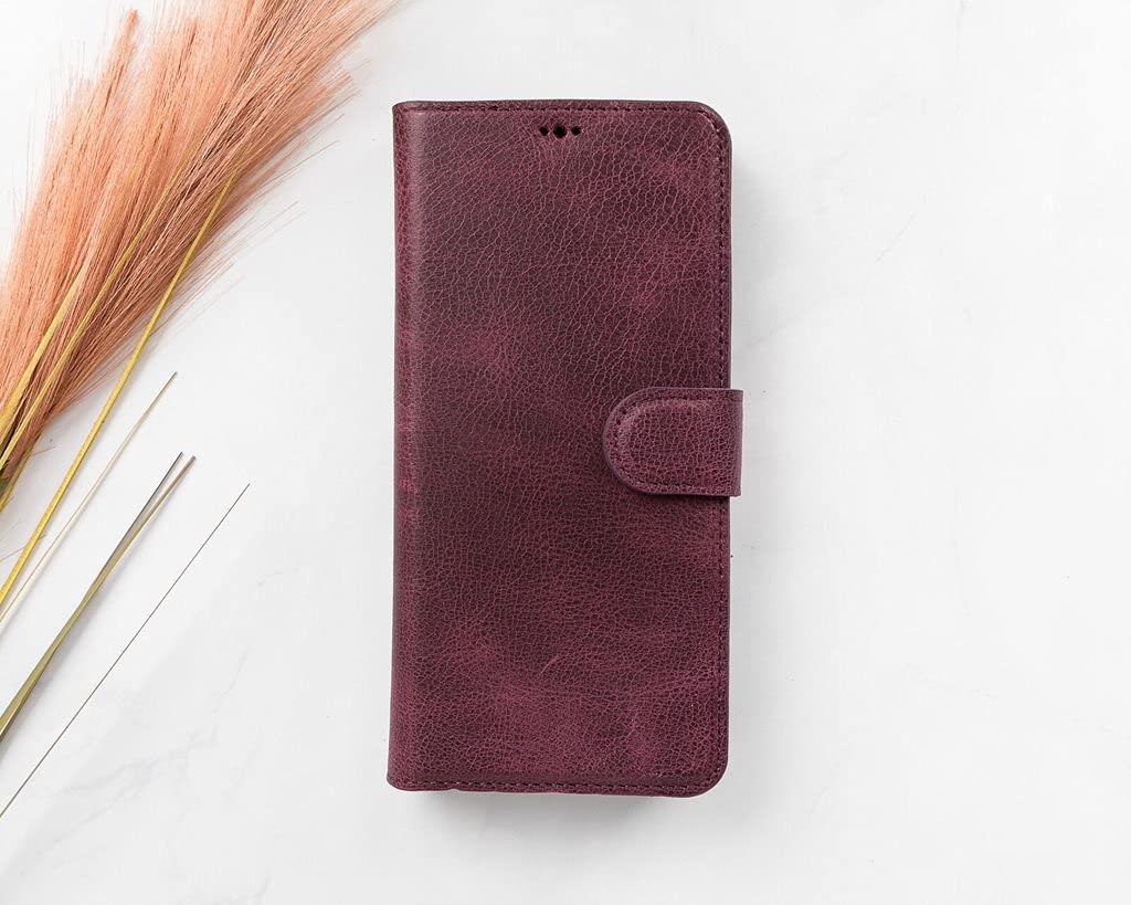 HARDISTON Wallet Case Compatible with Samsung Galaxy S21 Ultra, Handmade Genuine Leather, Detachable Magnetic Flip Cover with Card Holders, Horizontal Kickstand (Purple)