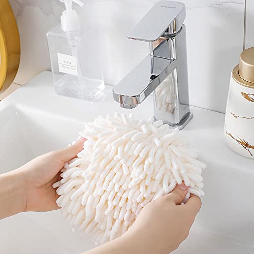 Aesackir 2 Packs Fuzzy Ball Towel,Hanging Bathroom HandTowels,Monochrome Chenille Fluffy Microfiber Decorative Ball Towel,Quick Dry Plush Absorbent Towels,Kitchen Hand Towels for Washstand