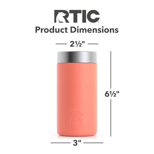 RTIC Craft Can Cooler Insulated, Beer, Beverage, Bottle, Soda Can Cooler with Lid, Stainless Steel Metal, Double Wall Insulation Coozie for Cans, Sweat Proof, Coral, 16 oz