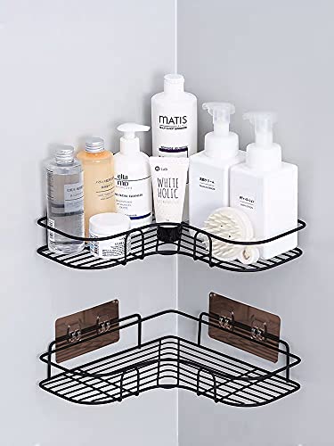 Corner Shower Caddy 2-Pack, Bathroom Shelf with 4 Pack Powerful Adhesive Hooks, 2-in-1 Organizer Storage for Toilet, Kitchen, and Dorm.