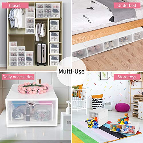 IRONLAND Stackable Shoe Storage Box, Foldable Clear Plastic Shoe Organizer 12 Pack, Need to be Assembled (Clear)