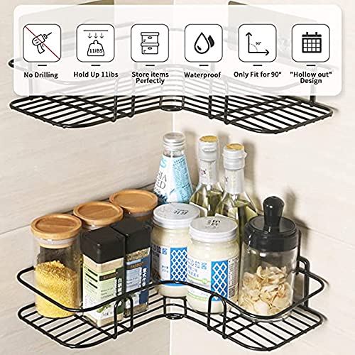 Corner Shower Caddy 2-Pack, Bathroom Shelf with 4 Pack Powerful Adhesive Hooks, 2-in-1 Organizer Storage for Toilet, Kitchen, and Dorm.