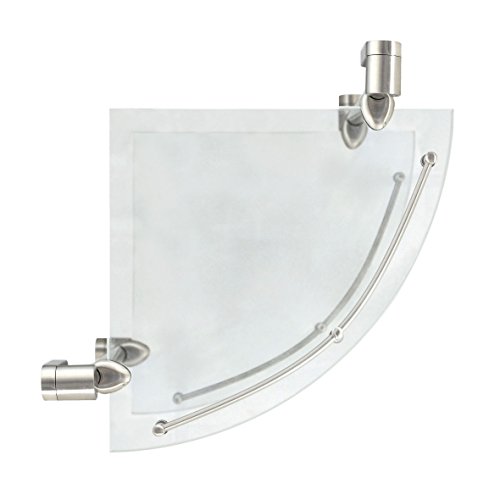 MODONA Double Corner Glass Shelf with Pre-Installed Rail - Satin Nickel - Oval Series - 5 Year Warrantee