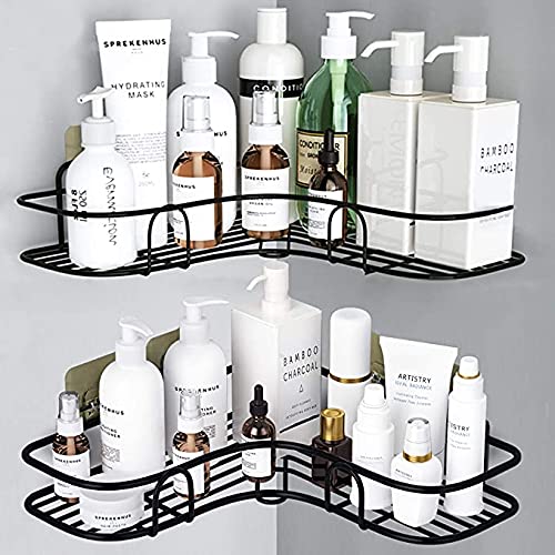 Corner Shower Caddy 2-Pack, Bathroom Shelf with 4 Pack Powerful Adhesive Hooks, 2-in-1 Organizer Storage for Toilet, Kitchen, and Dorm.