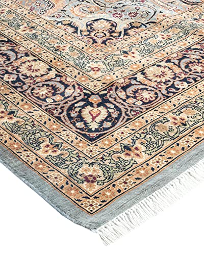 Solo Rugs One of a Kind Hand Knotted Hand Made Wool Traditional Floral Mogul Gray 8 x 10 Area Rug