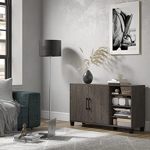 Galano 16 Pair Lucca 2 Door Shoe Storage Cabinet with Open Shelf and Doors β Shoe Rack - Shoe Storage Entryway β Shoe Organizer for Home and Office - Dark Grey Oak