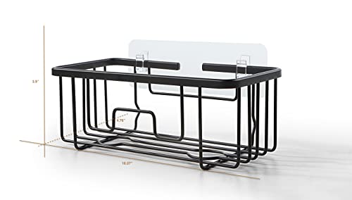SunnyPoint RustProof Aluminum Wall Mount Shower Caddy Basket Shelf; Adhesive Pad Included (BLACK)