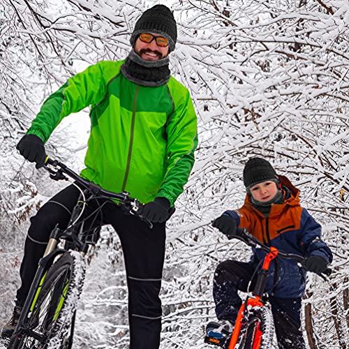 Kid Hat Scarf Gloves Set - Winter Knit Beanie Cap Neck Warmer Touch Screen Mitten Boy Girl 5-10 Year