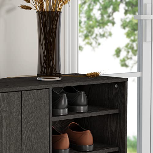 Galano 16 Pair Lucca 2 Door Shoe Storage Cabinet with Open Shelf and Doors β Shoe Rack - Shoe Storage Entryway β Shoe Organizer for Home and Office - Dark Grey Oak