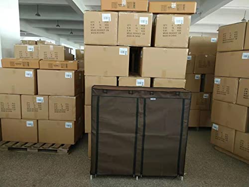 TXT&BAZ 27-Pairs Tool Free Easy Assembled Boot Rack Double Row Shoe Rack Covered with Nonwoven Fabric (7-Tiers Brown)