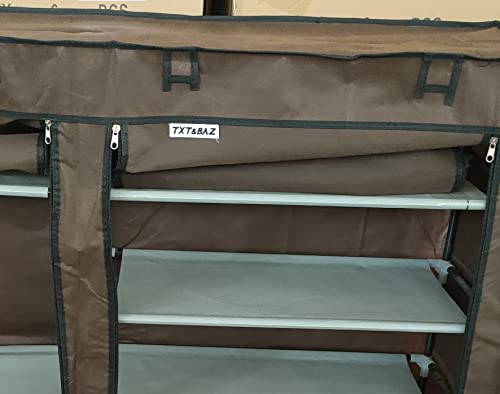 TXT&BAZ 27-Pairs Tool Free Easy Assembled Boot Rack Double Row Shoe Rack Covered with Nonwoven Fabric (7-Tiers Brown)
