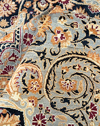 Solo Rugs One of a Kind Hand Knotted Hand Made Wool Traditional Floral Mogul Gray 8 x 10 Area Rug