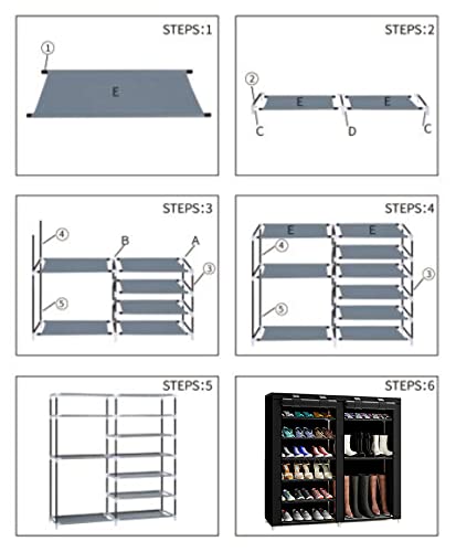 TXT&BAZ 27-Pairs Tool Free Easy Assembled Boot Rack Double Row Shoe Rack Covered with Nonwoven Fabric (7-Tiers Brown)