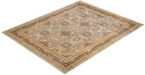 Solo Rugs One of a Kind Hand Knotted Hand Made Wool Traditional Floral Mogul Gray 8 x 10 Area Rug