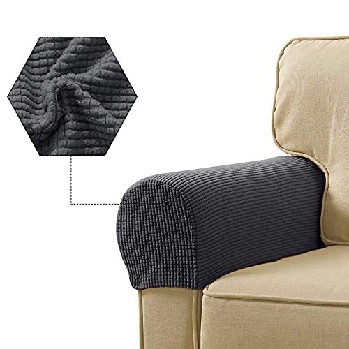 ZHOUZHOU Stretch Sofa Armrest Covers Lengthen Spandex Jacquard Arm Covers for Chairs Sofas Furniture Armrest Protector Set of 2 Recliner Armchair Slipcovers,Light Green