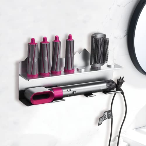 Wall Mount Holder Compatible with Dyson Airwrap Styler, Compatible with Dyson Curling Dryer, Metal Storage Stand Rack Compatible with Dyson Airwrap Styler Hair Curling Iron Wand Barrels for Home Bathroom, Silver